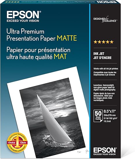 Epson Ultra Premium Presentation Paper MATTE (8.5x11 Inches, 50 Sheets ...