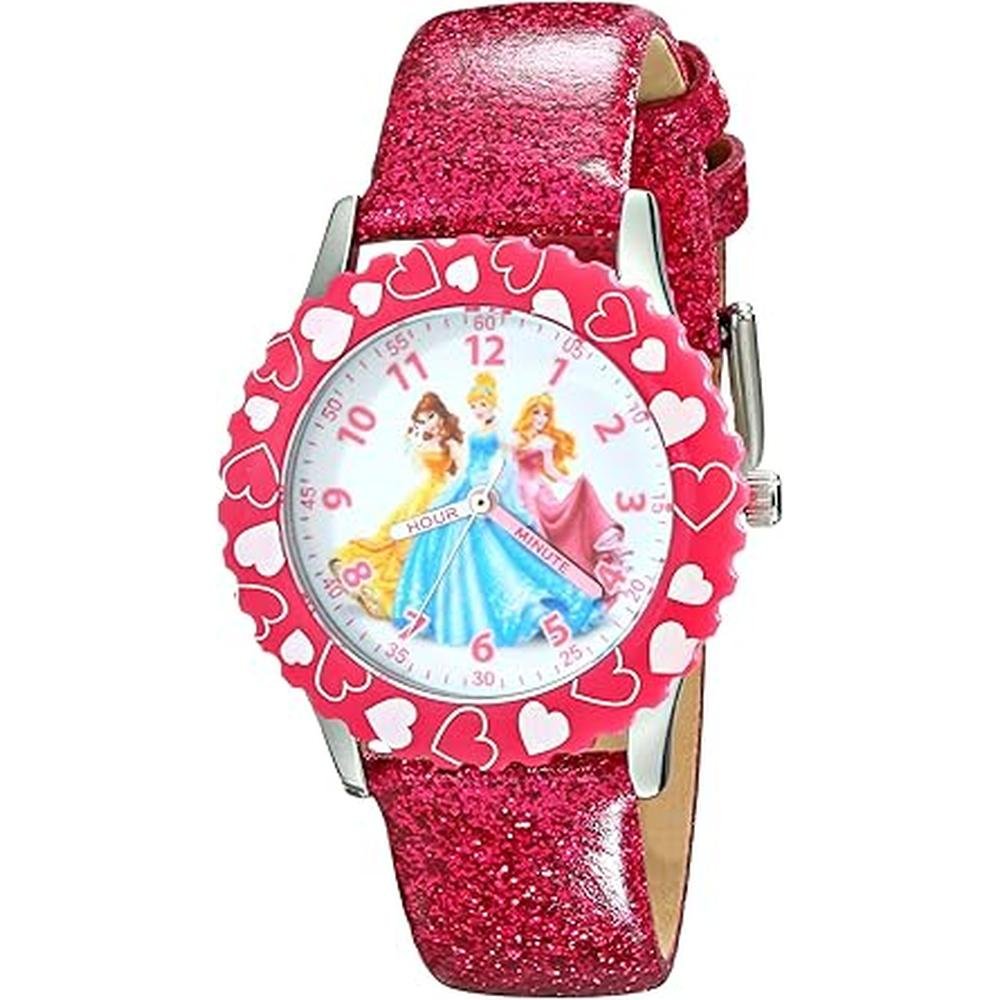 Disney Kids' W001801 Princess Stainless Steel Watch with Pink Glitter ...