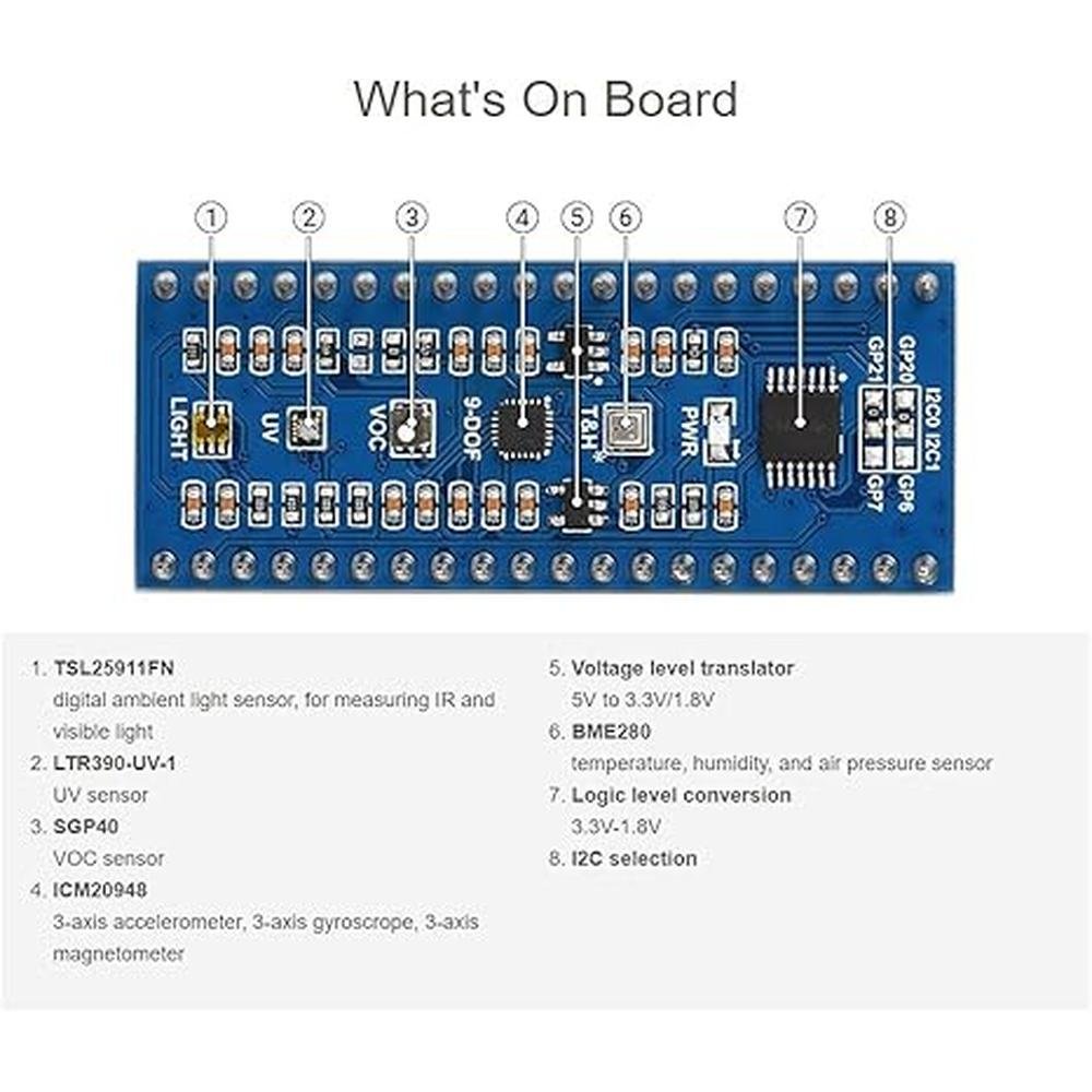 Waveshare Environment Sensors Module for Raspberry Pi Pico 2C Bus – PeachImports
