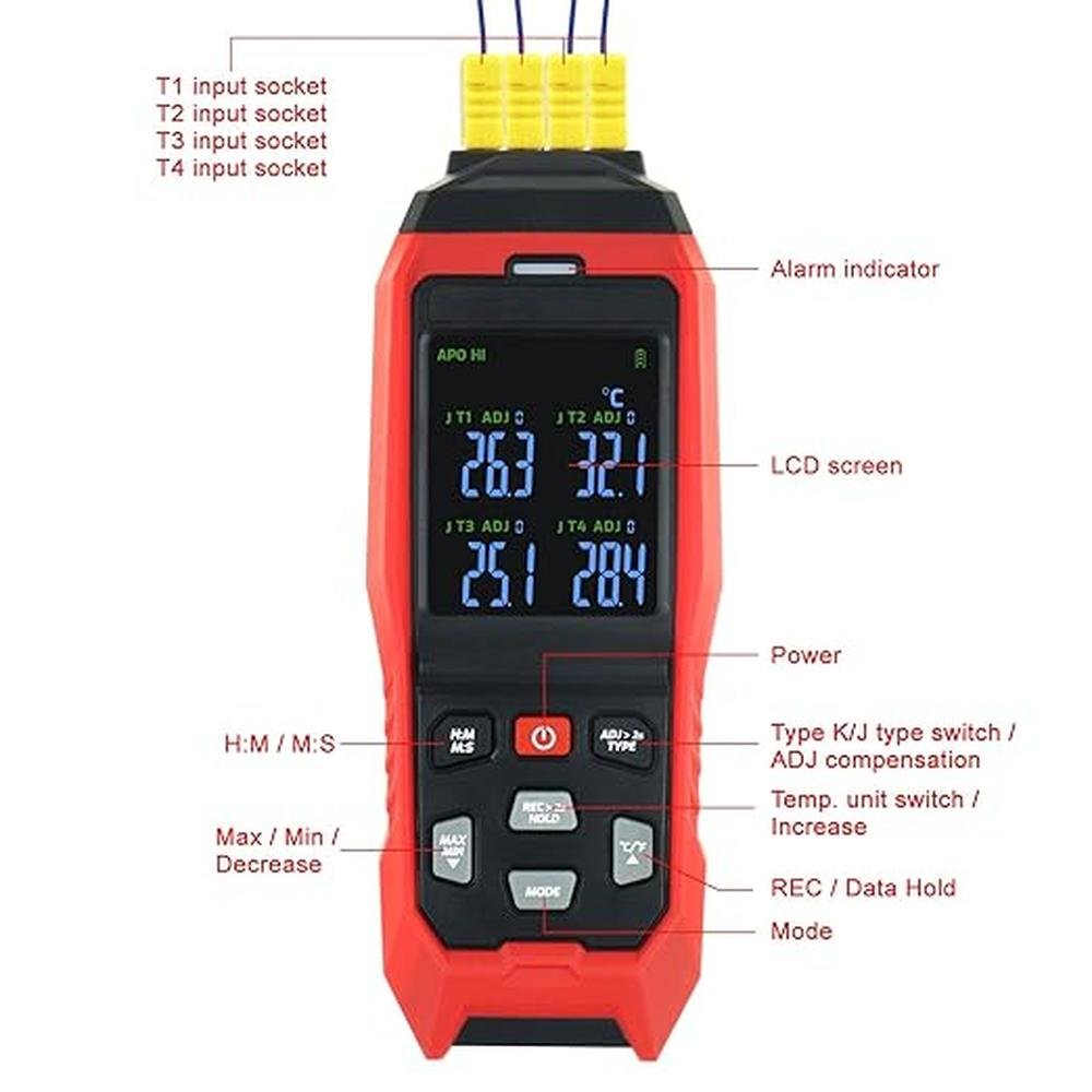 Thermocouple Thermometer Data Logger 4 Channels Digital K Type Thermom ...