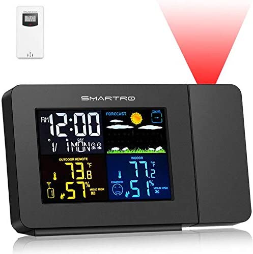 SMARTRO SC91 Projection Alarm Clock for Bedrooms with Weather Station ...
